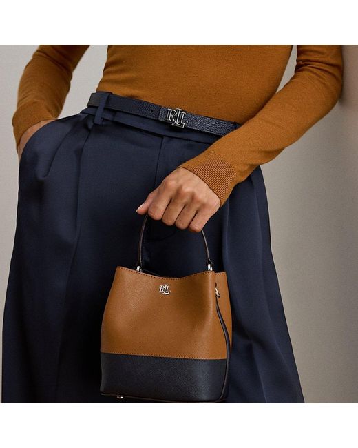 Ralph Lauren Two-Tone Leather Small Reese Bucket Bag in Blue | Lyst UK