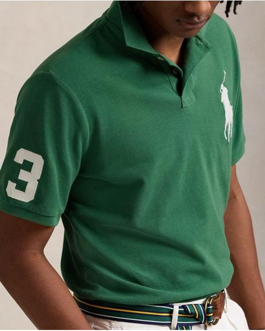 Polo Ralph Lauren Custom Slim Fit Big Pony Mesh Polo Shirt in Green for Men | Lyst UK