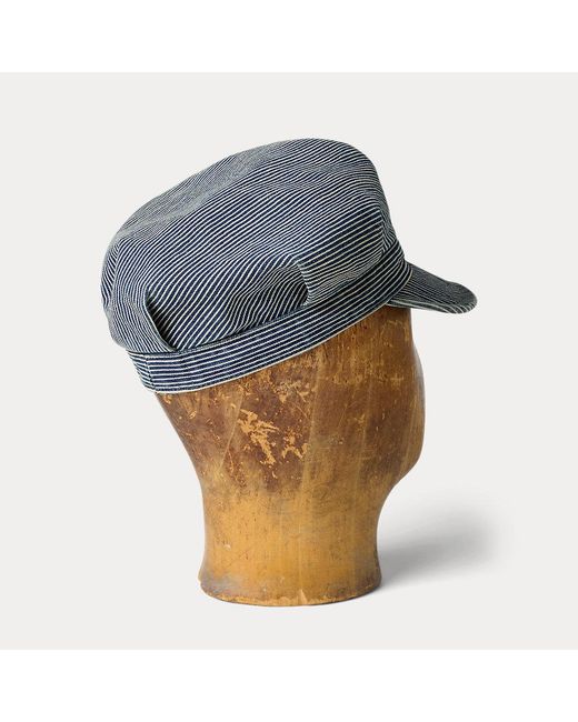 RRL Striped Piqué Railman Cap in Blue for Men | Lyst UK