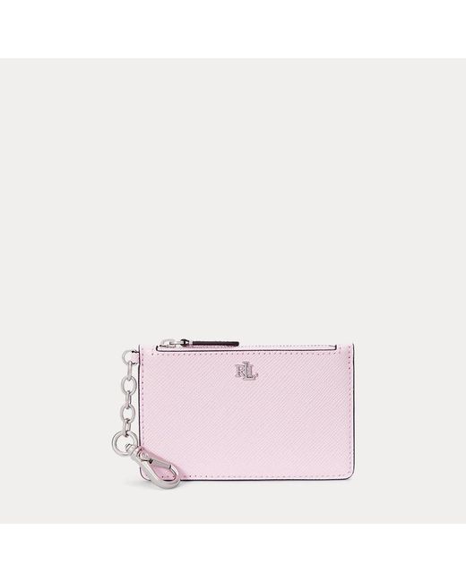 Ralph Lauren Ralph Lauren Textured Leather Zip Card Case in Pink | Lyst