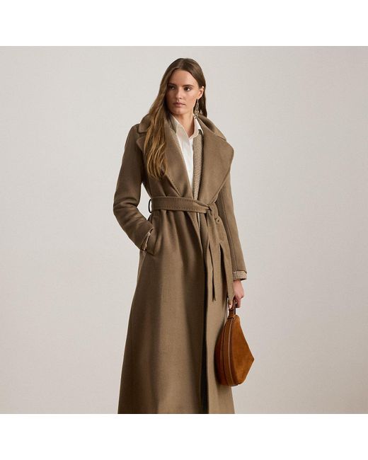Ralph Lauren Wool-Blend Wrap Maxicoat in Brown | Lyst
