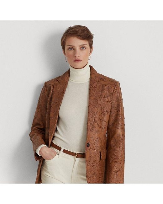 Lauren by Ralph Lauren Ralph Lauren Tooled Leather Blazer in Brown | Lyst