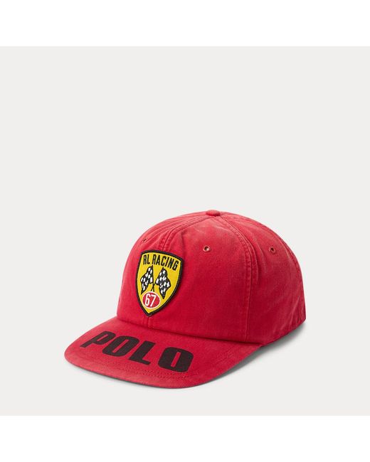 Polo Ralph Lauren Logo Patch Twill Ball Cap in Red for Men | Lyst