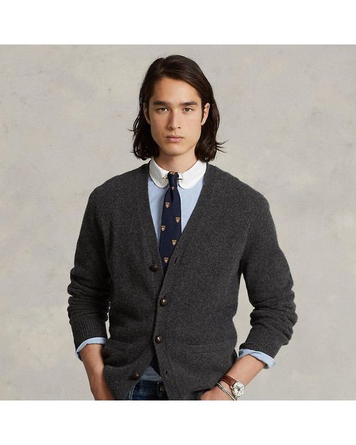 Ralph Lauren Suede-patch Wool-cashmere Cardigan in Charcoal Heather ... Ralph Lauren Suede-patch Wool-cashmere Cardigan in Charcoal Heather ...
