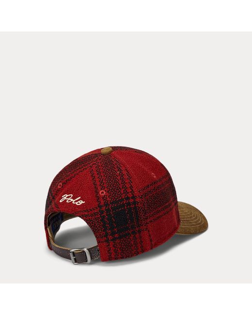 Ralph Lauren Suede-bill Plaid Wool Ball Cap in Red for Men | Lyst