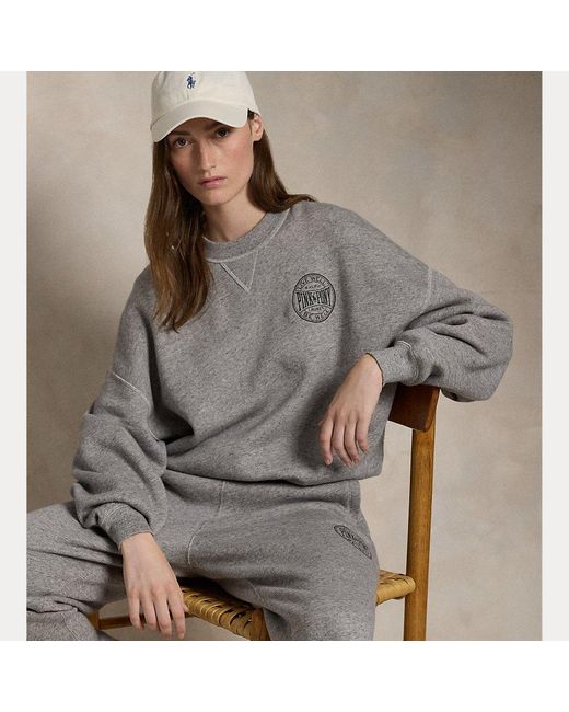 Polo Ralph Lauren Pink Pony Logo Fleece Crewneck in Gray | Lyst