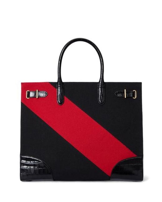 Ralph Lauren Two-Tone Canvas Large Devyn Tote Bag in Red | Lyst UK