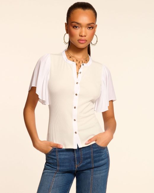 Ramy Brook Colette Ribbed Combo Short Sleeve Top in Blue | Lyst