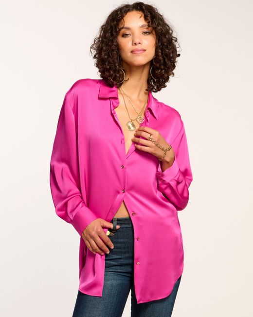 Ramy Brook Kolby Oversized Button Down Blouse in Pink | Lyst