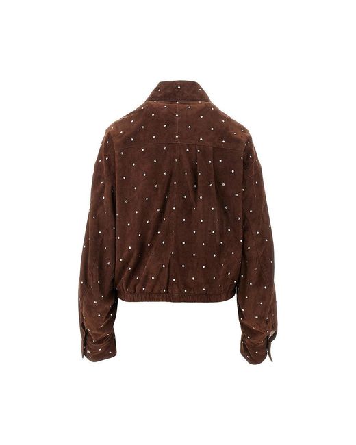 S.W.O.R.D Studded Suede Leather Bomber Jacket in Brown | Lyst