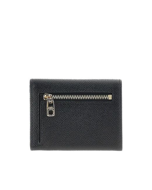 Dolce & Gabbana Dauphine Leather French Flap Wallet in Black | Lyst UK