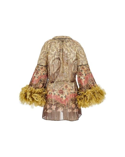 Valentino Lurex Georgette Blouse With Feathers in Brown | Lyst UK
