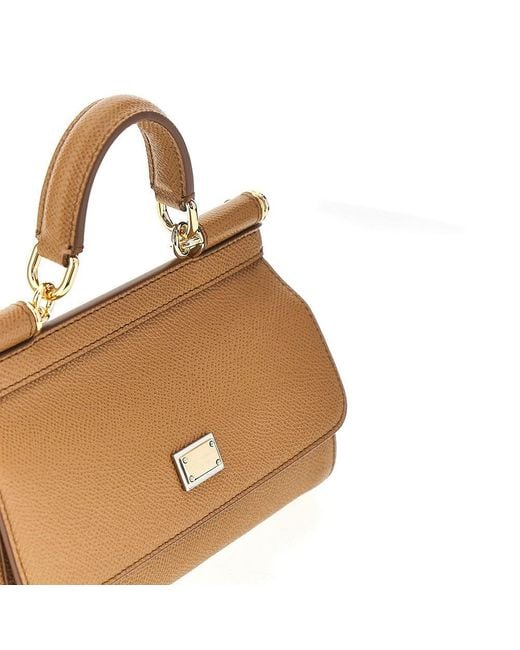 Dolce & Gabbana Dauphine Leather Small 'Sicily' Bag in Brown | Lyst UK