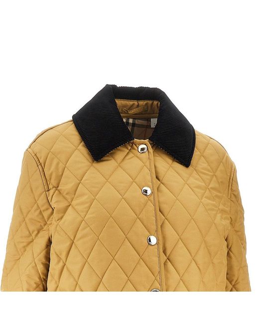 Burberry Quilted Jacket With Logo Embroidery in Yellow | Lyst UK