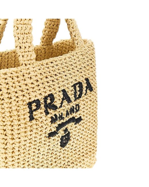Prada Woven Raffia Tote Bag Bag in Metallic | Lyst UK