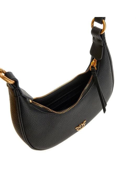 Pinko Grained Leather Mini Brioche Hobo Bag in Black | Lyst