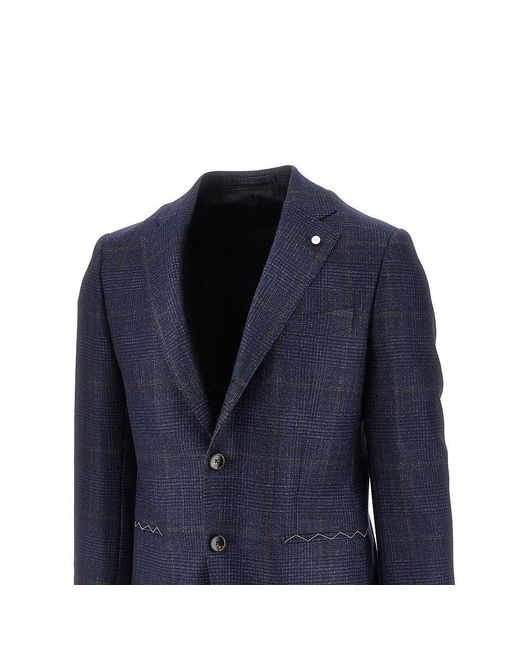 Luigi Bianchi Prince Of Wales Tailored Jacket in Blue for Men | Lyst UK