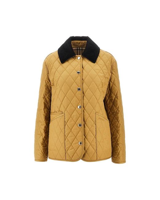 Burberry Quilted Jacket With Logo Embroidery in Yellow | Lyst UK