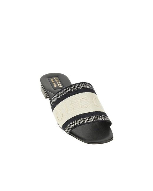 Gucci Logo Embroidery Fabric Slides | Lyst UK