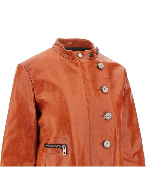 Emporio Armani Icon Grained Nappa Leather Jacket in Orange | Lyst