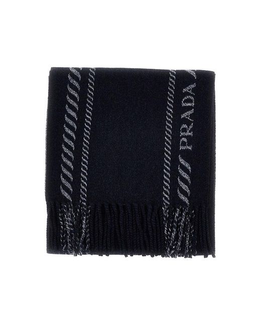 Prada Wool And Cashmere Blend Scarf With Logo in Blue for Men | Lyst UK