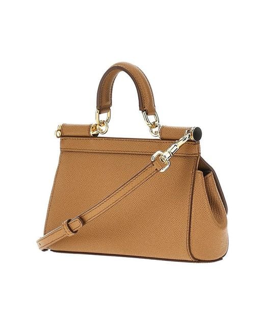 Dolce & Gabbana Dauphine Leather Small 'Sicily' Bag in Brown | Lyst UK