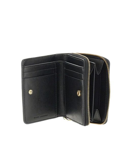 Marc Jacobs Grained Leather Mini Compact Wallet in Black | Lyst