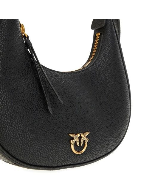 Pinko Grained Leather Mini Brioche Hobo Bag in Black | Lyst