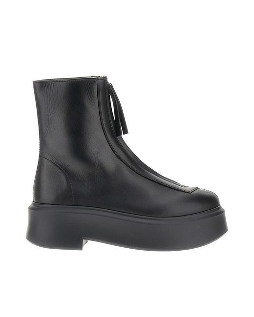 The Row Leather Zipped Boots in Black | Lyst