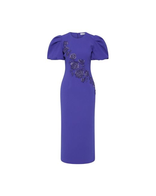 Rebecca Vallance Evolet Puff Sleeve Midi Dress in Blue | Lyst