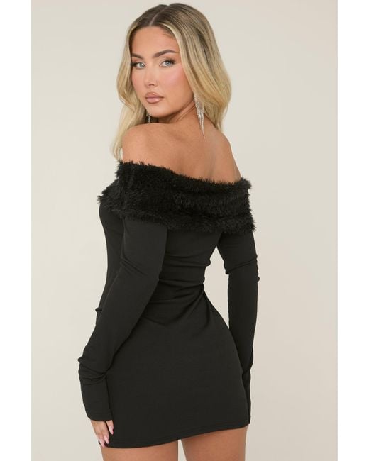 Rebellious Fashion Textured Fold Down Mini Dress in Black | Lyst UK