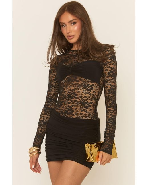 Rebellious Fashion Lace Gathered Bust Mini Dress in Black | Lyst UK