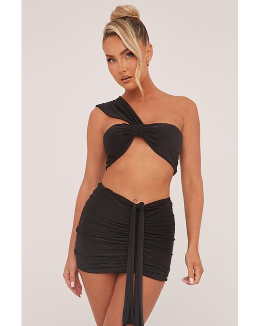 Rebellious Fashion One Shoulder Cropped Top & Ruched Mini Skirt Co-Ord Set in Black | Lyst UK