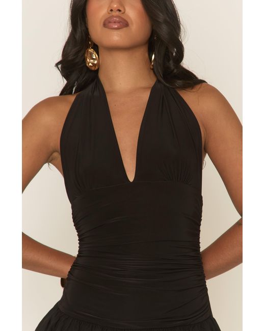Rebellious Fashion Halter Puffball Mini Dress in Black | Lyst UK