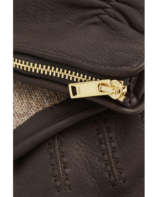 Reiss Dark Leather Zip-Side Gloves in Black for Men | Lyst UK