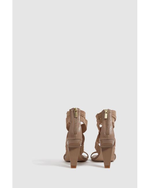 Reiss Remi - Nude Wrap Front Angled Heels in Natural | Lyst UK