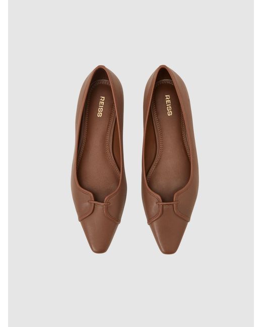 Reiss Leather Pointed-Toe Ballerina Shoes in Brown | Lyst UK