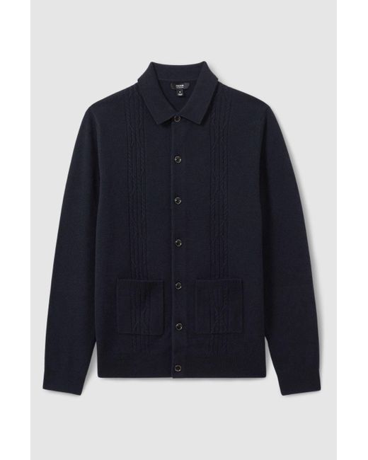 Reiss Lockhurst - Navy Wool Cabled-knitted Cardigan in Blue for Men | Lyst