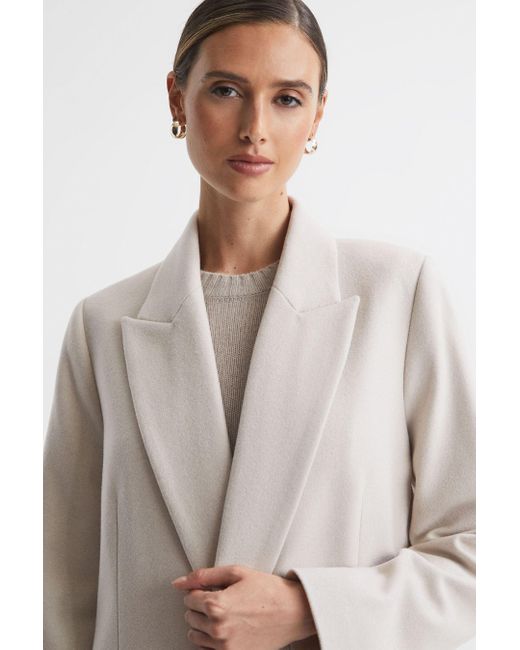 Reiss Lila - Stone Wool Blend Double Breasted Longline Coat | Lyst