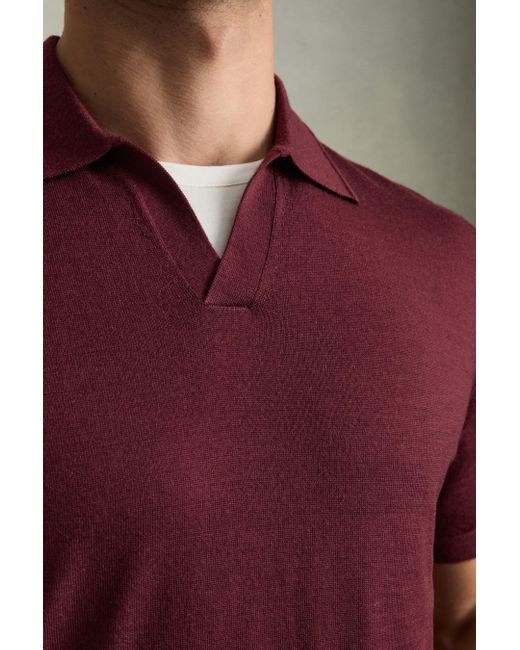 Reiss Duchie - Claret Red Merino Wool Open-collar Polo Shirt, Xs in ...