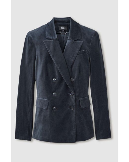 PAIGE Velvet Double Breasted in Blue | Lyst