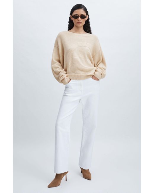 Crush Collection 100% Cashmere Smiley-Face Jumper in White | Lyst
