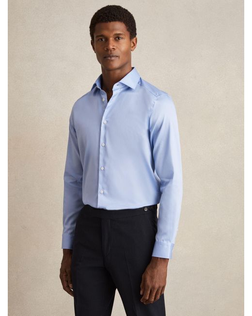 Reiss Remote Cotton-Satin Cutaway-Collar Shirt-Fit in Blue for Men | Lyst