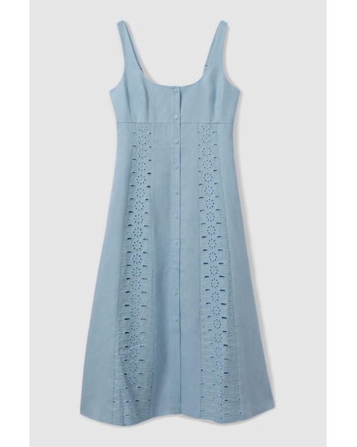 Reiss Clarice - Blue Linen Broderie Midi Dress | Lyst
