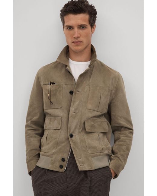 Reiss Thomas - Pistachio Suede Chest Pocket Jacket in Brown for Men | Lyst