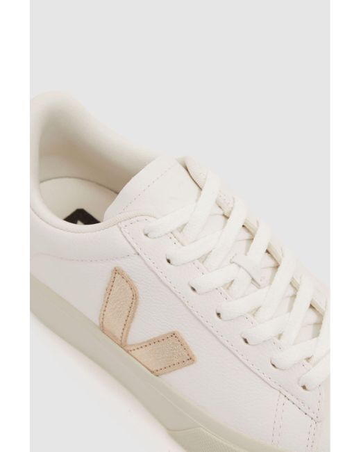 Veja Leather Metallic Logo Trainers in Natural | Lyst