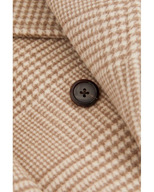Reiss Bergamo - Oatmeal Check Wool Blend Double Breasted Peacoat in ...