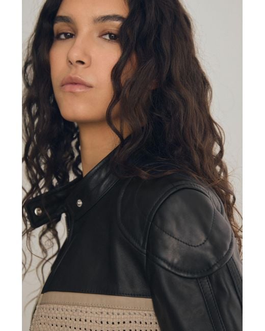 Reiss Atelier Leather Woven Biker Jacket in Black | Lyst UK