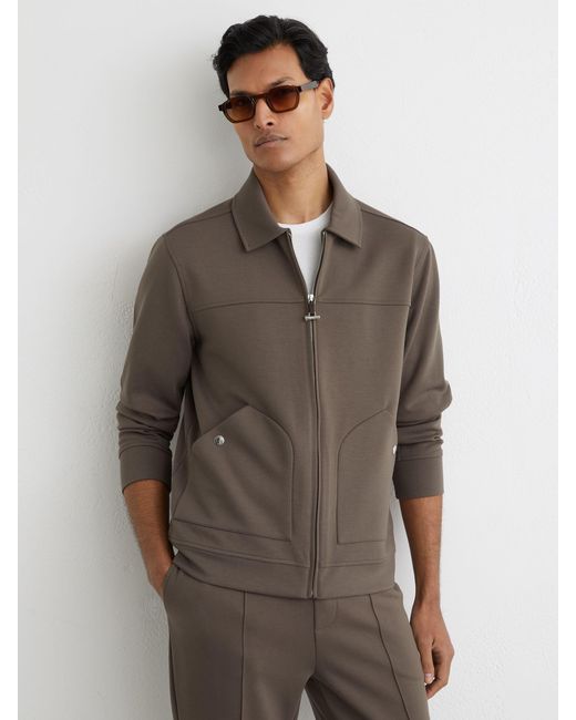 Reiss Premium Interlock Zip-Through Overshirt in Brown for Men | Lyst UK