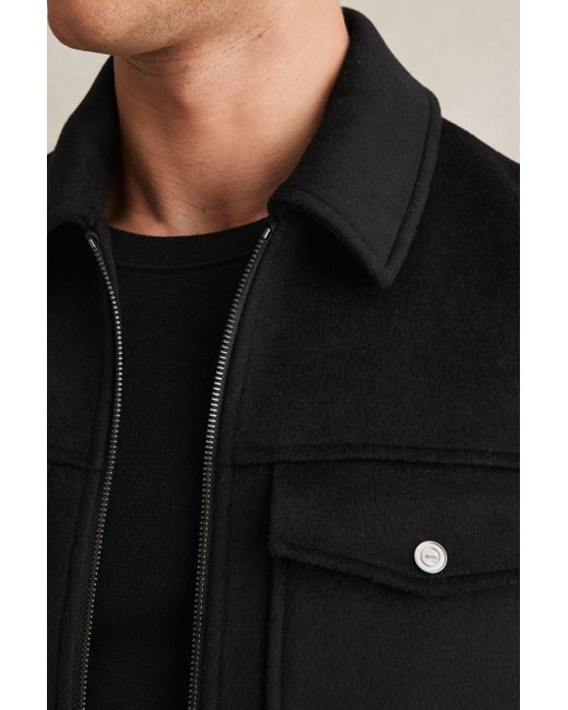Reiss Zip-Through Trucker Jacket With Wool in Black for Men | Lyst